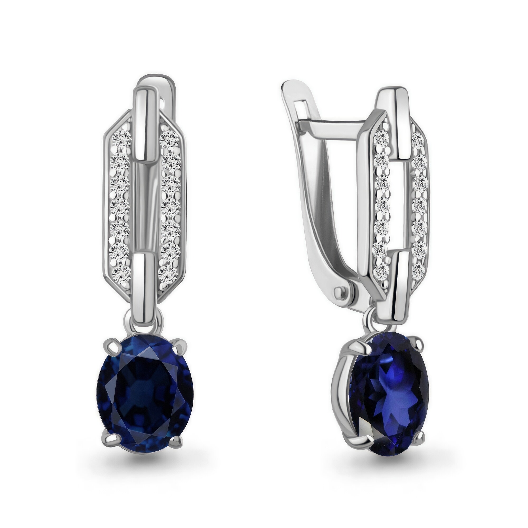 Серьги, серебро, 925 проба, родирование, сапфир синтетический, фианит