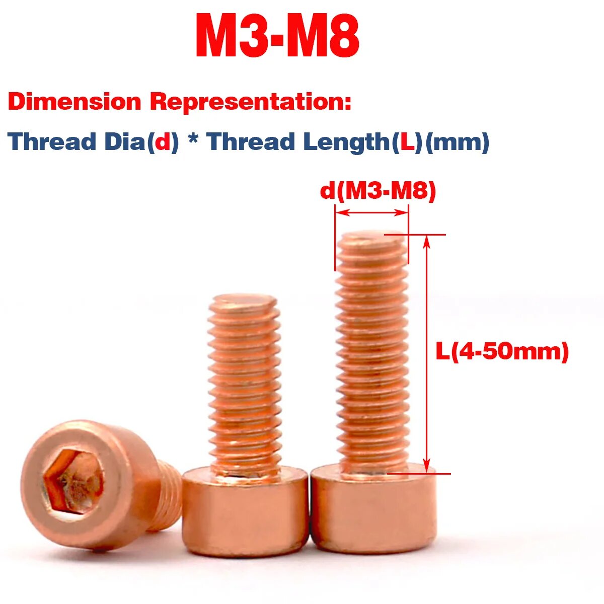 Медные болты M3-M8 с головками 10pcs M3x12