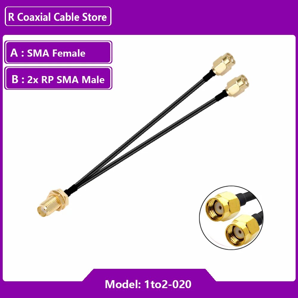 Разветвитель SMA male на 2 SMA female R 1to2 SMA to SMA 10CM, SMA F to 2xRPSMA M