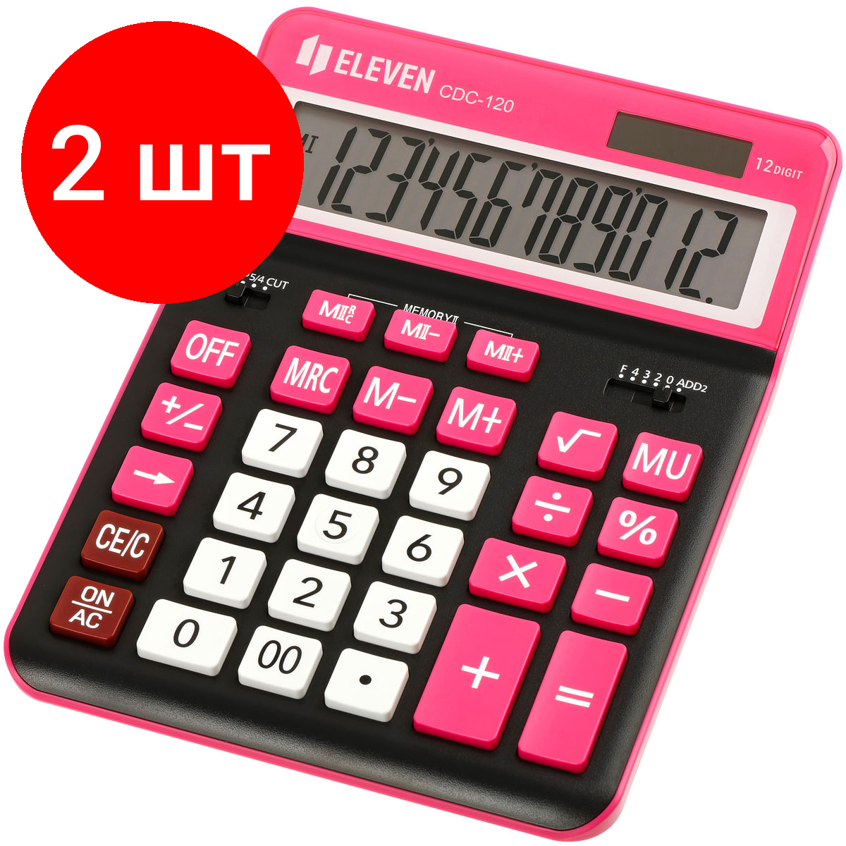 Комплект 2 шт, Калькулятор настольный Eleven CDC-120-BK/RD, 12 разрядов, двойное питание, 155*206*38мм, черный/красный