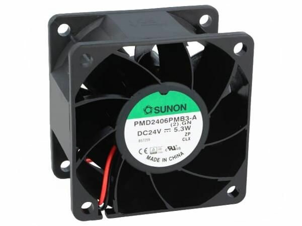 Вентилятор SUNON PMD2406PMB3A осевой, 24В DC, 60x60x38 мм, подшипник качения, 70,5 куб. м/ч, 47 дБА, 24AWG