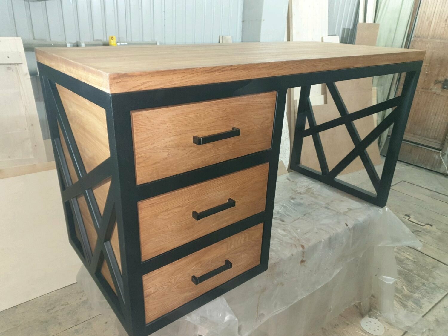 Стол EasyLOFT из дуба в стиле лофт, письменный "Oak", 60x75x75 см, цвет орех светлый