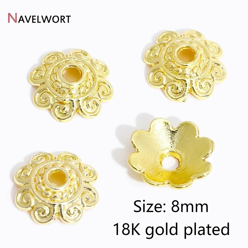 Шапочки для бусин 8 мм, 18K gold plated, NAVELWORT