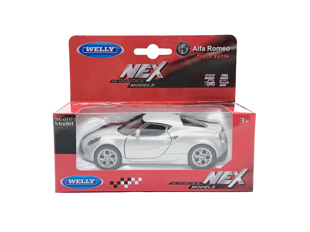 Машинка Welly Alfa Romeo 4C, серебристый, 1:35, арт.43676W
