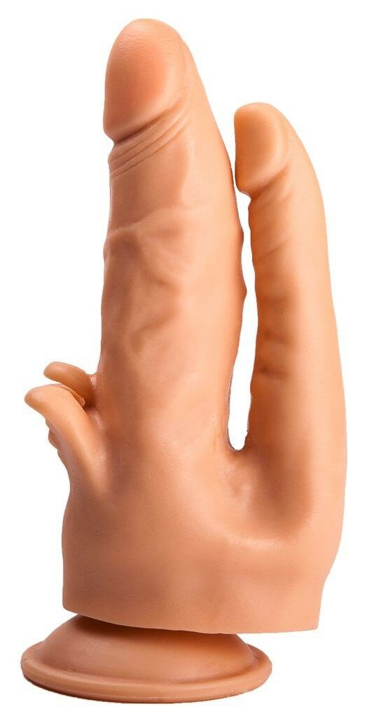 Фаллоимитатор анально – вагинальный, латекс , одновременная стимуляция, бежевый,12.5*3 см, 10*2 см.