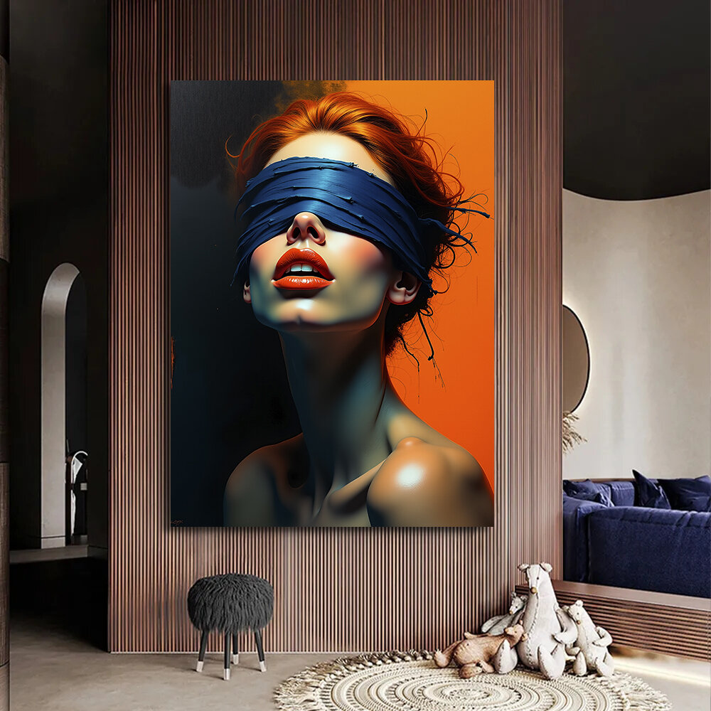 Картина на стену / Девушка загадка, эро повязка на лице, постер в интерьер / поп арт, 30х40 см.