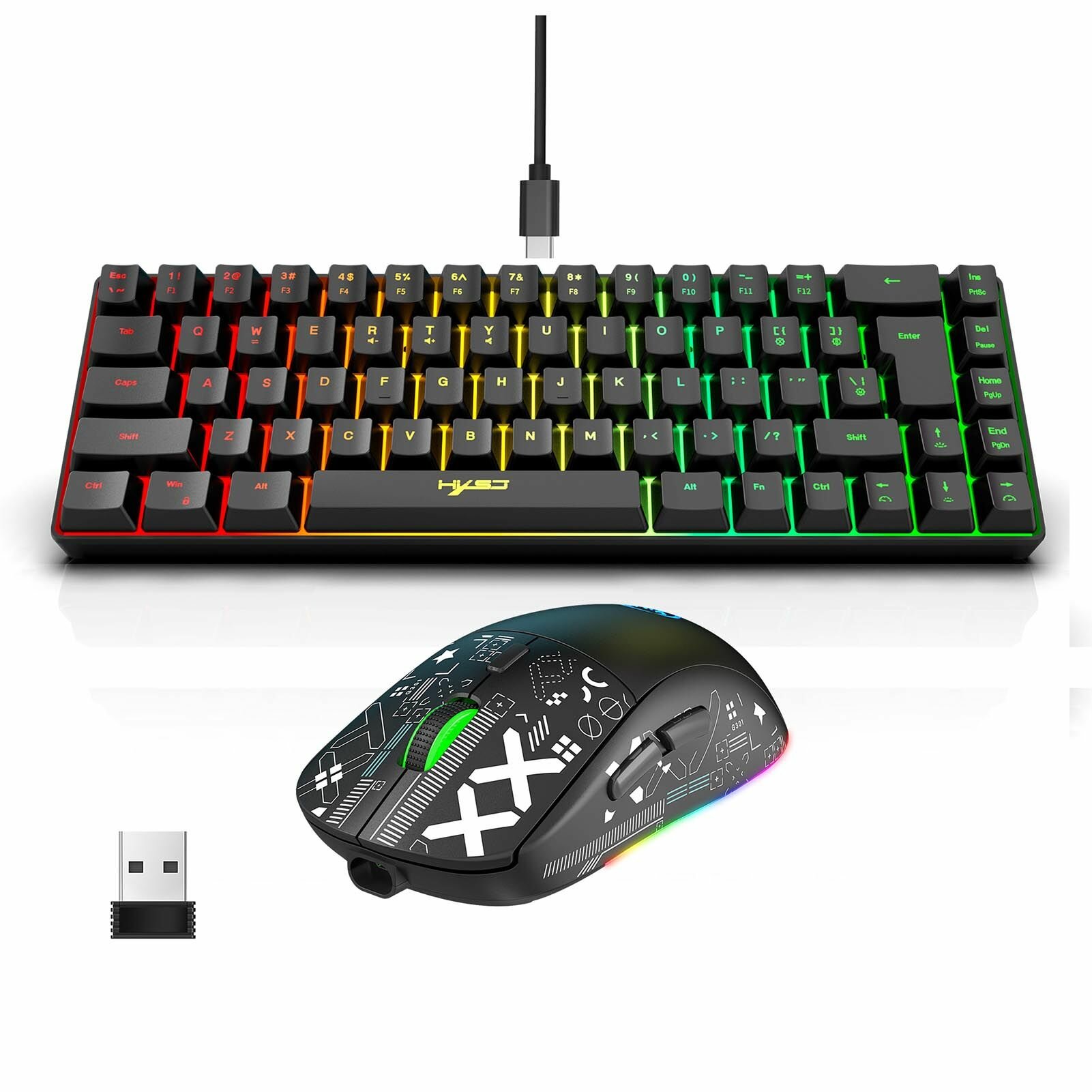 Мини-игровая клавиатура K68 RGB Streamer с беспроводной механической игровой мышью 2,4G, 3600 точек на дюйм, 11 режимов RGB-подсветки для быстрой игры