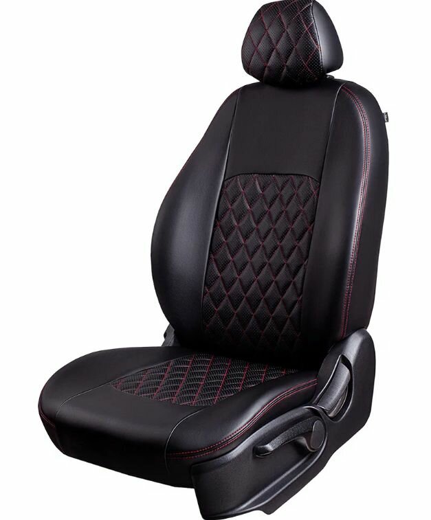 Чехлы на сиденья LordAutoFasion Турин ромб Ford Transit (2013-) 1+2 черный, красная нить