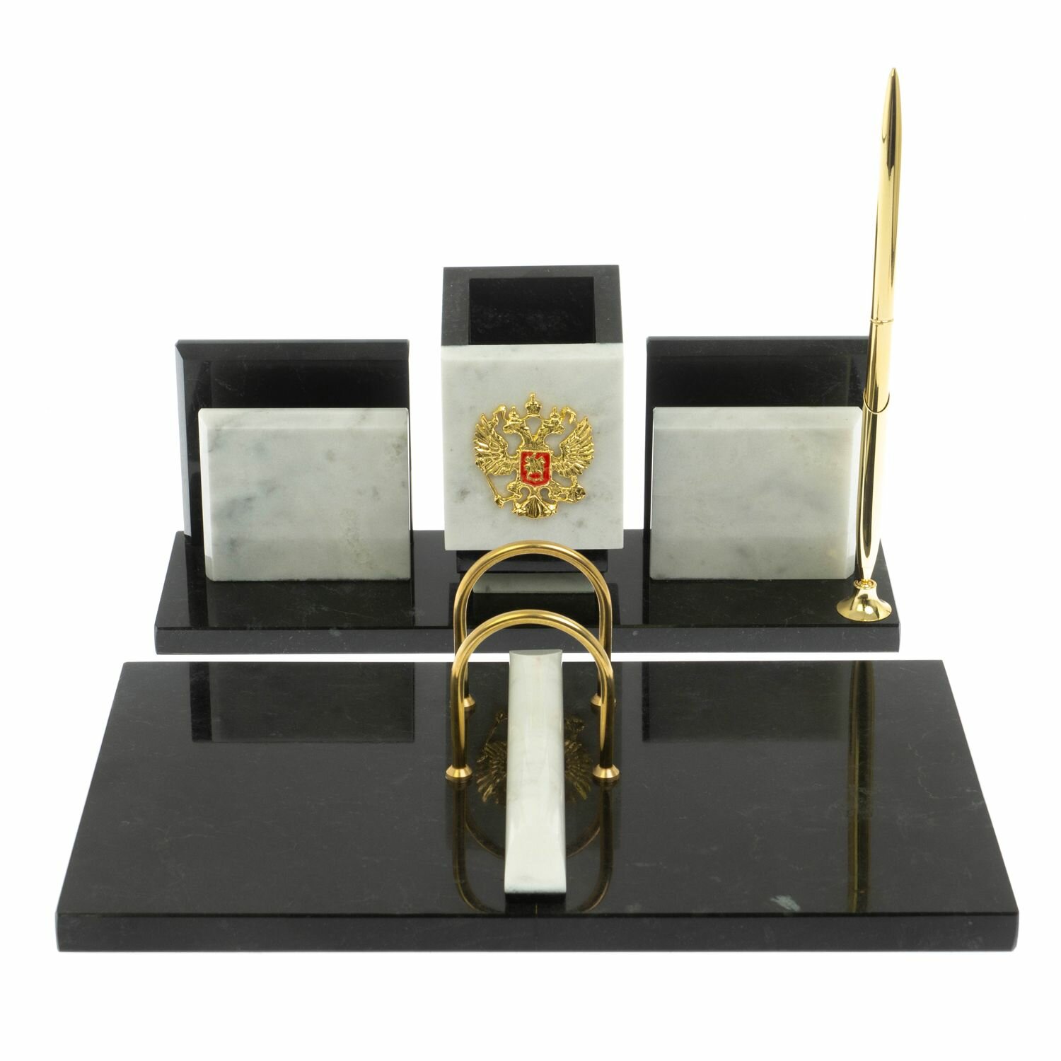 Письменный набор "Менеджер" из мрамора и змеевика с гербом РФ 129273