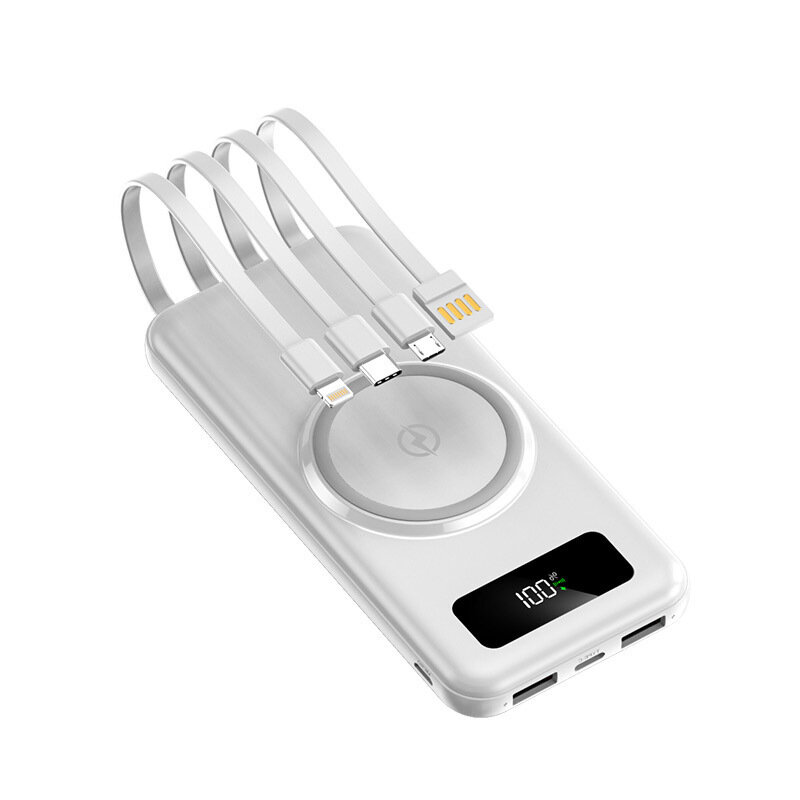 Ультра-мощный портативный аккумулятор с встроенным кабелем, оптовая продажа, новый подарочный мобильный источник питания для международной торговли, беспроводная быстрая зарядка, высокая емкость.