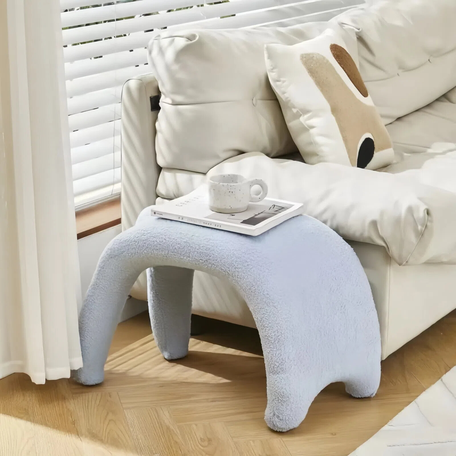 [Популярная статья о знаменитостях в Интернете] Супермягкая ткань - светло-голубой милый котик деревянный табурет