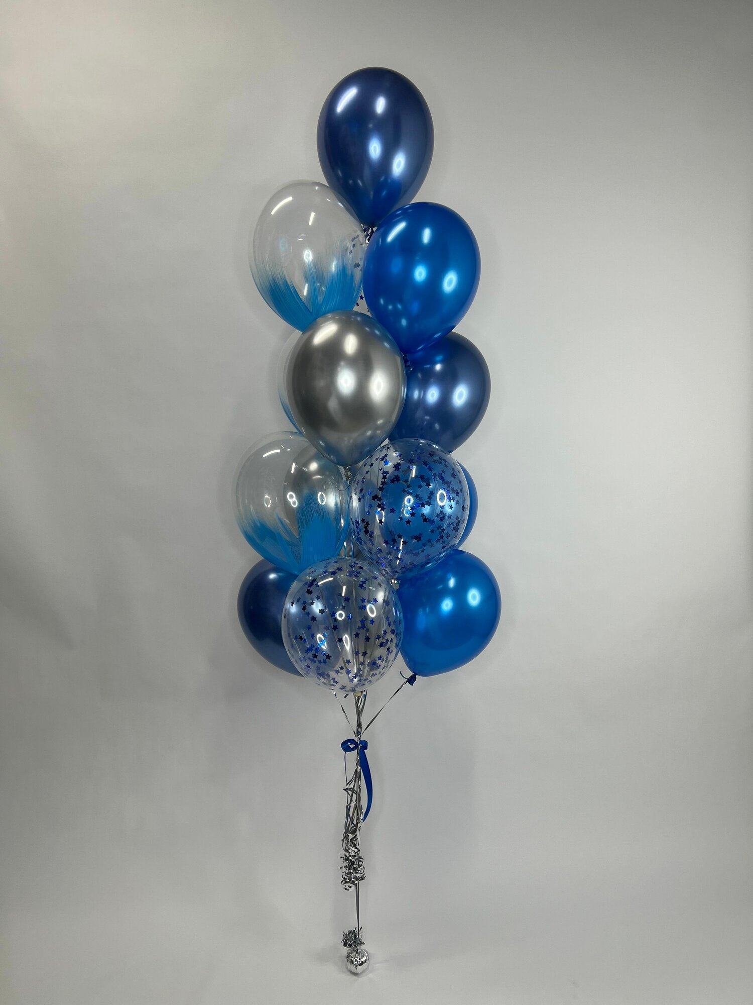 Воздушные шары с гелием надутые в фонтан из латексных шаров "Синее ассорти", 14 шт