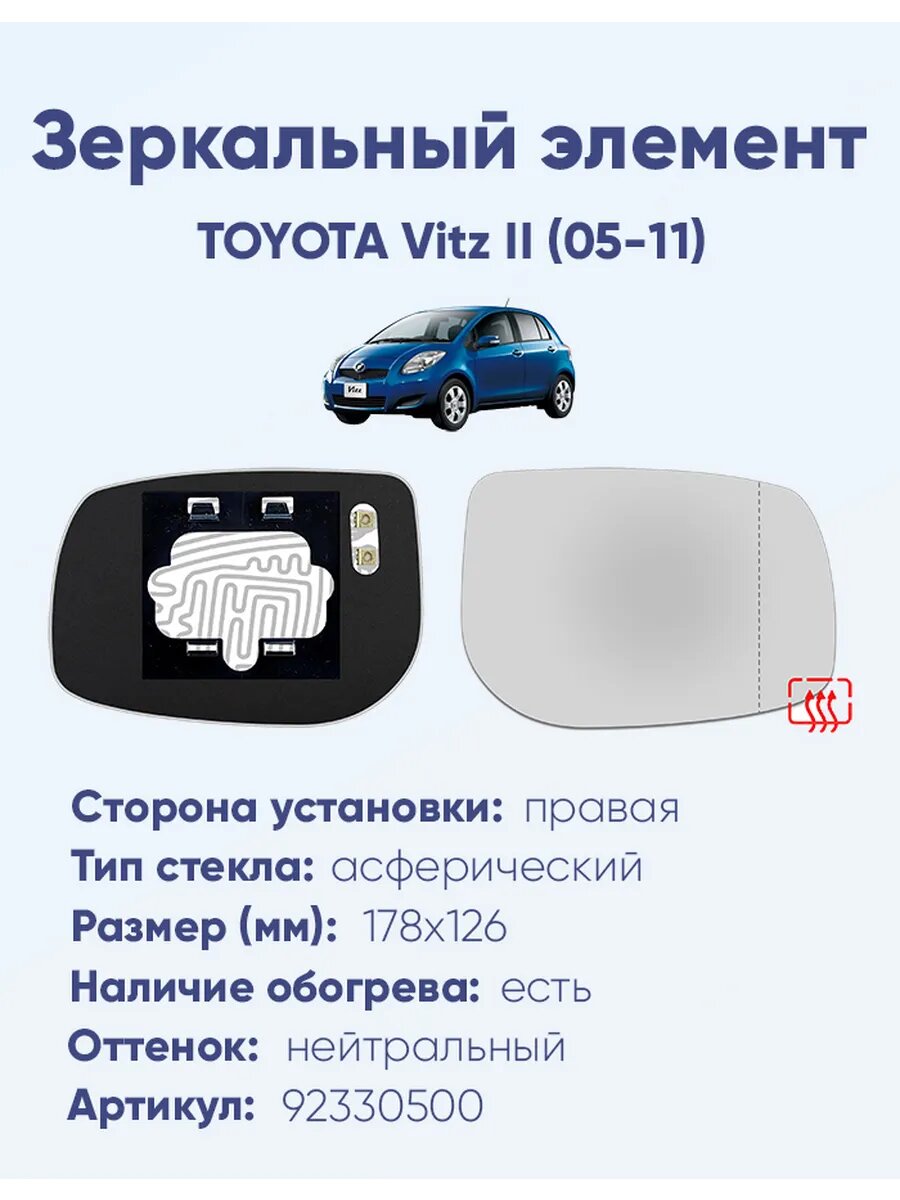 Зеркальный элемент правый TOYOTA Vitz II (05-11)A92330500