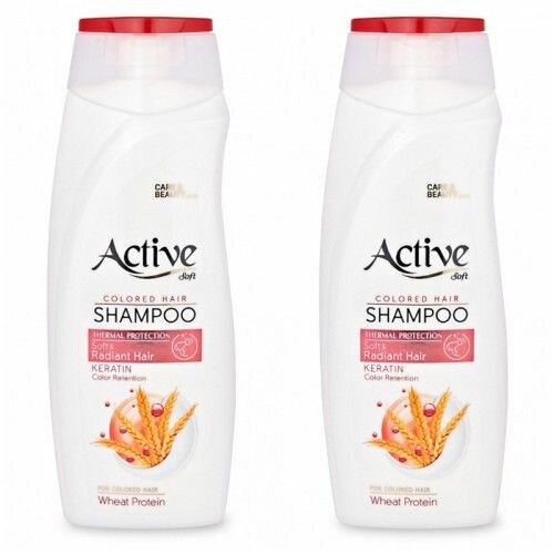 Active Шампунь для окрашенных волос Care&Beauty, с кератином и пшеничным протеином, 350мл, 2шт