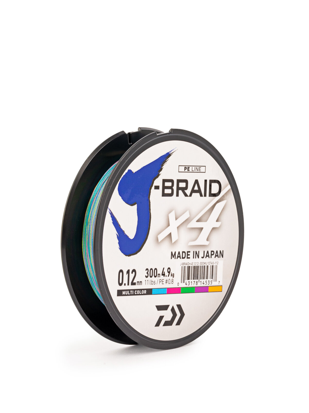 Плетеный шнур Daiwa J-Braidx4E, 0.12 мм, 4.9 кг, 300 м, мультиколор