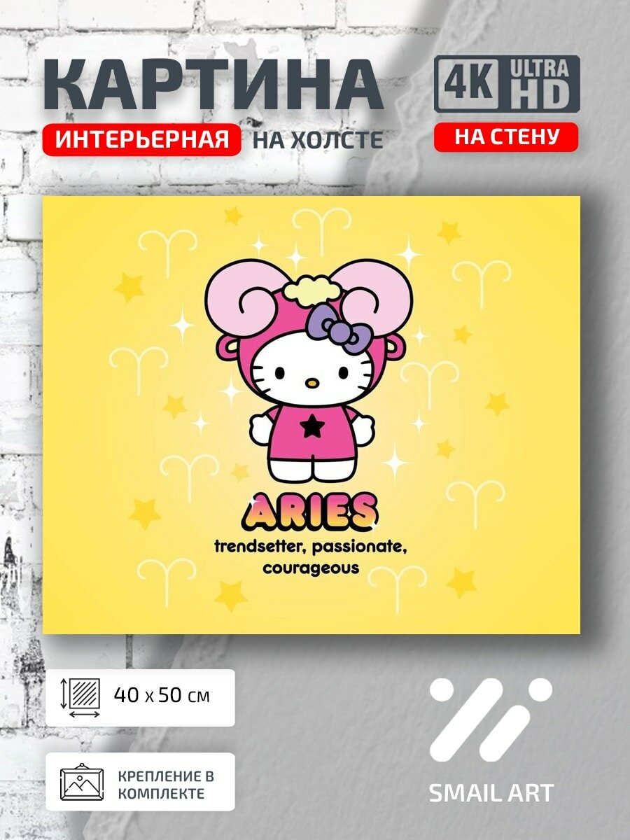 Картина на холсте интерьерная 40 на 50 на стену Хелло Китти для офиса атмосфера