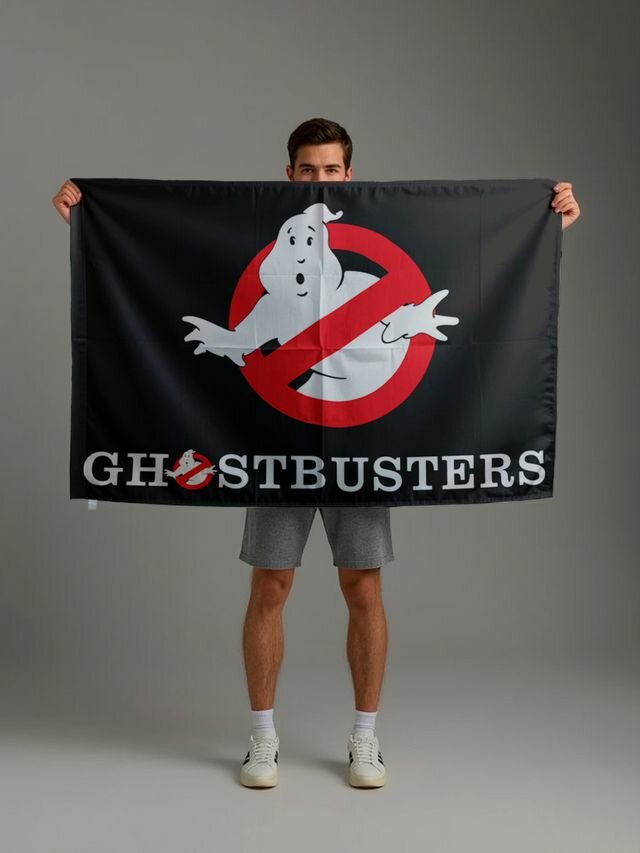 Флаг охотников за привидениями Ghostbusters, 90х135 см на шёлке для ручного древка