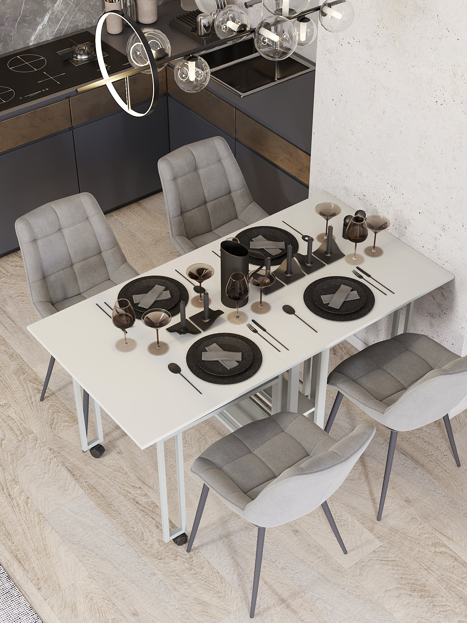 Стол раскладной М2, на колесиках, белый/белый, 1 штука, 8 колесиков