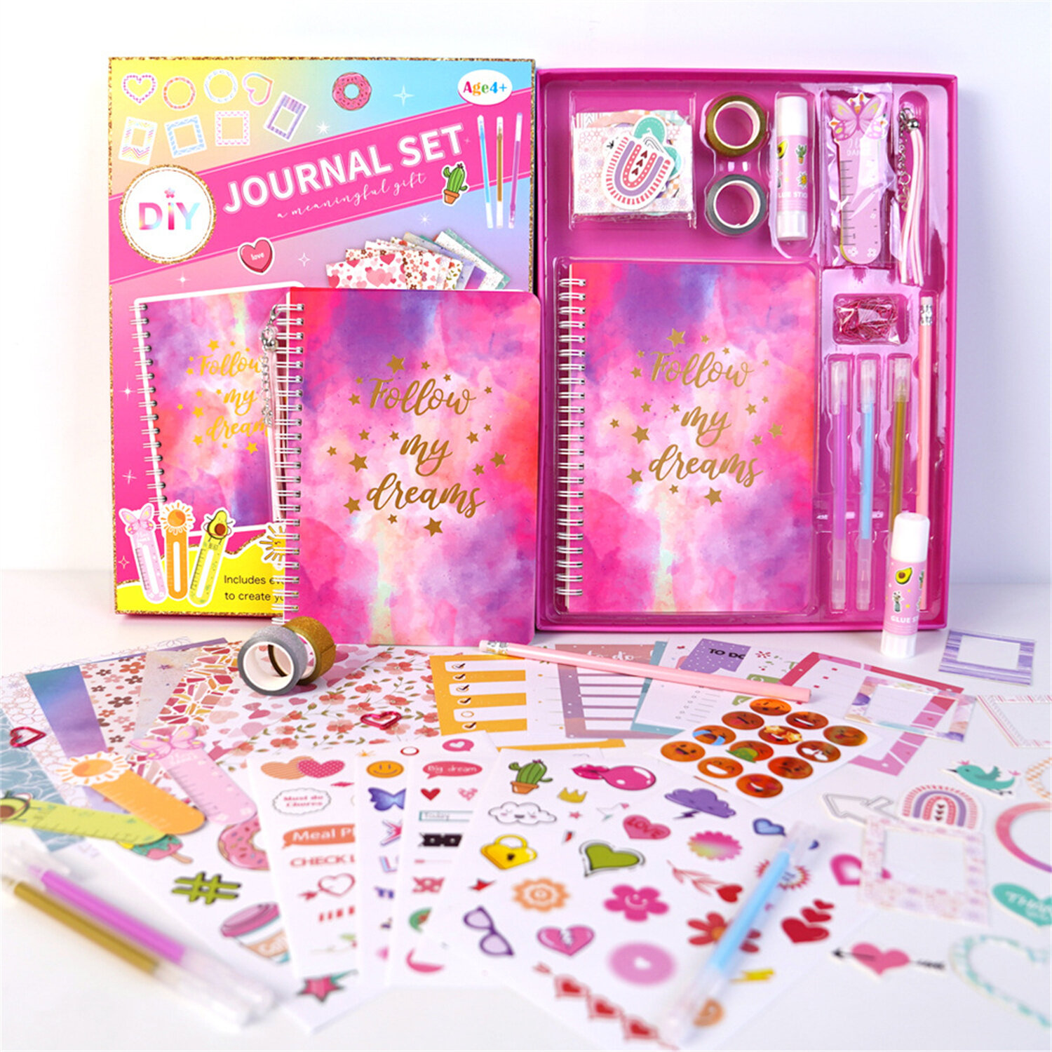 DIY Journal Kit, Набор для Дневника DIY для Девушек 8-12 Лет, Набор Канцелярских Товаров, Набор Материалов для Скрапбука и Дневника, 1 Блокнот, 10 Скрапбуков, 8 Планнерных Заметок, 6 Больших Нашивок (включая 100+ Паттернов), 8 Фоторамок, 3 Линейных