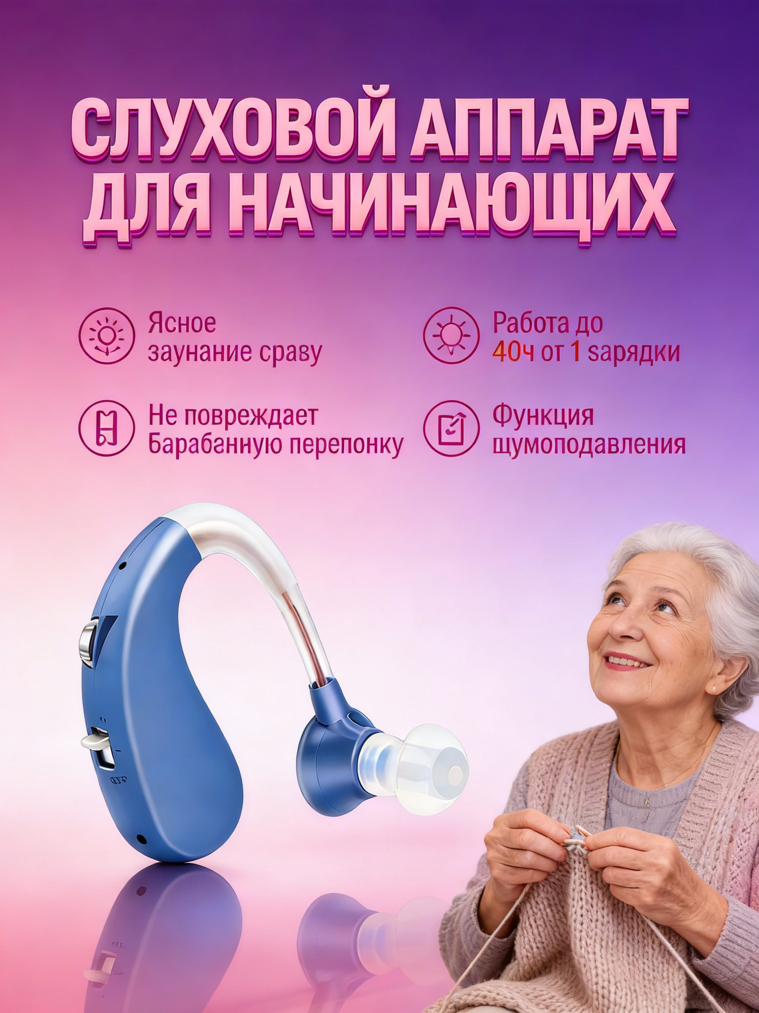 Усилитель слуха на аккумуляторе с функцией Bluetooth, заушный цифровой слуховой аппарат для пожилых с зарядкой type-c