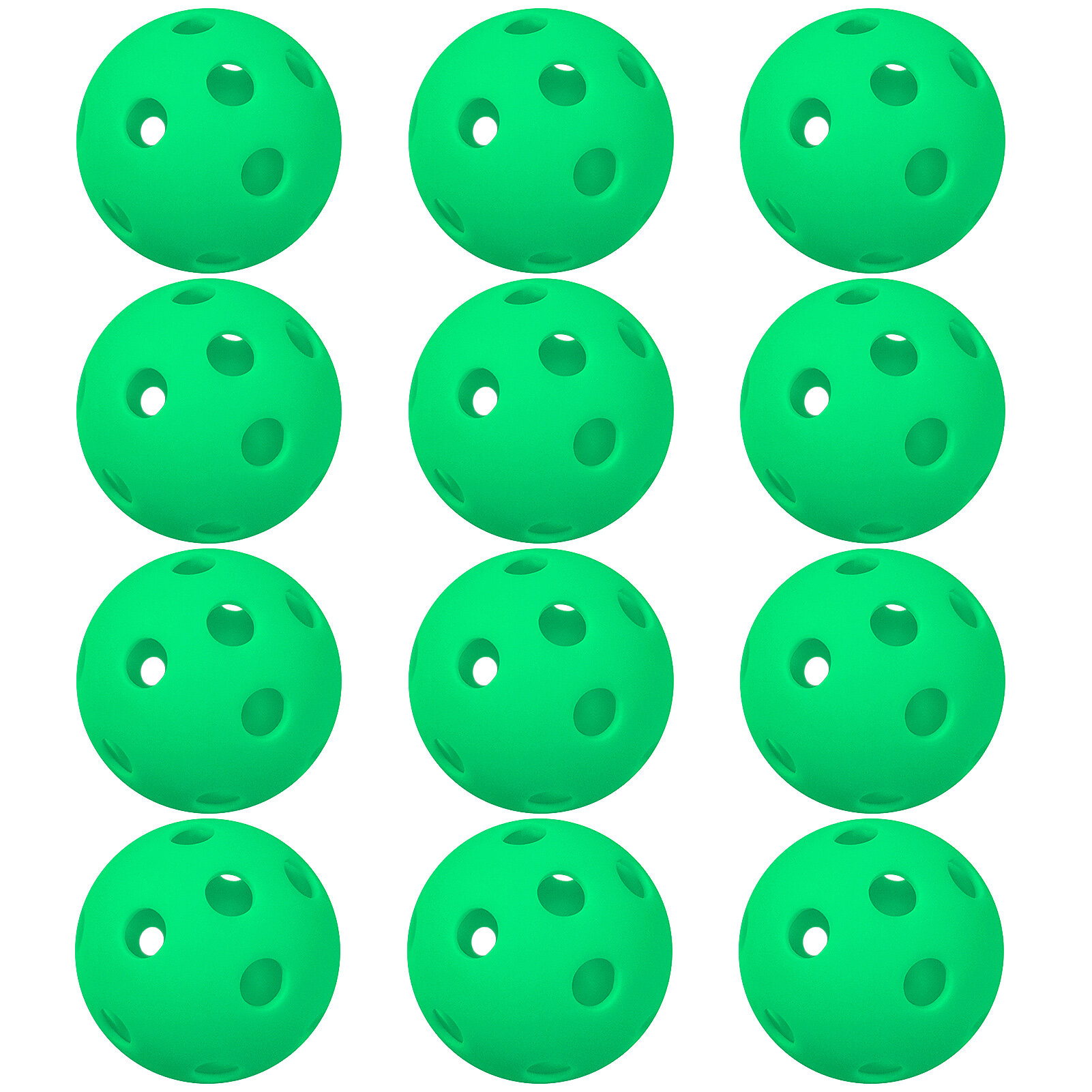 12 упаковок мячей для пиклебола для внутренних кортов с 26 дырками, материал PP, цвет Зеленый / Желтый / Темно-зеленый (по выбору), диаметр 72мм / 2.8дюйма, в упаковке 12 мячей для пиклебола