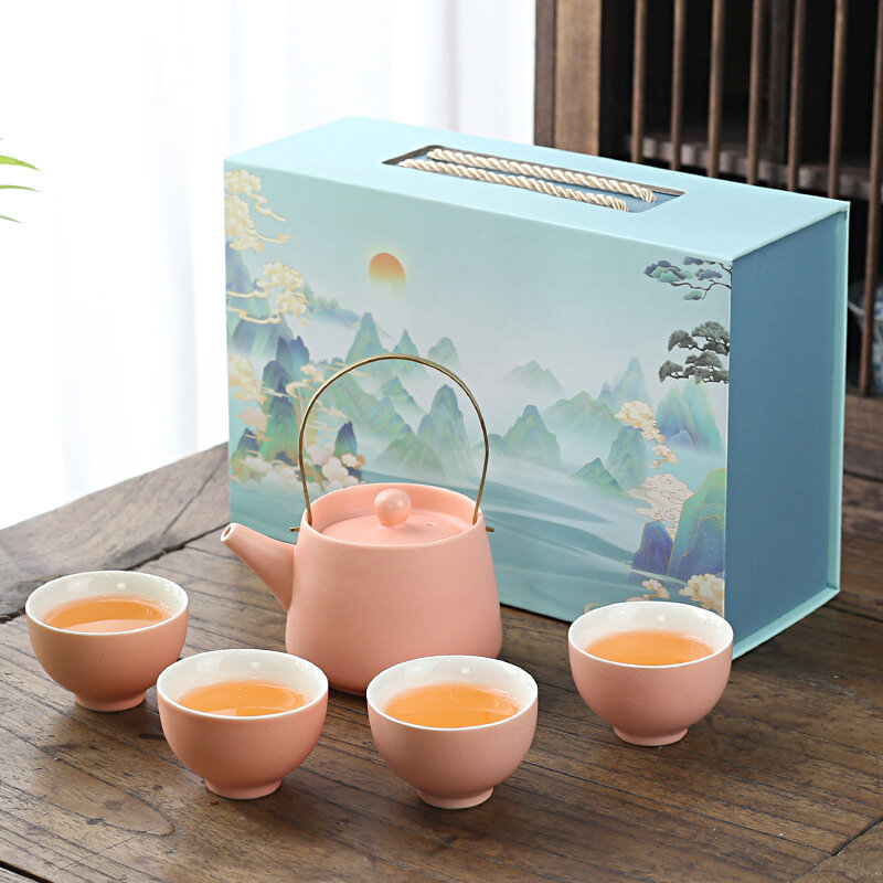 Домашний простой цветной глазурованный набор для чая кунг-фу, подарок с индивидуальным логотипом, набор в подарочной коробке для подарков, персонализированный сувенирный подарок