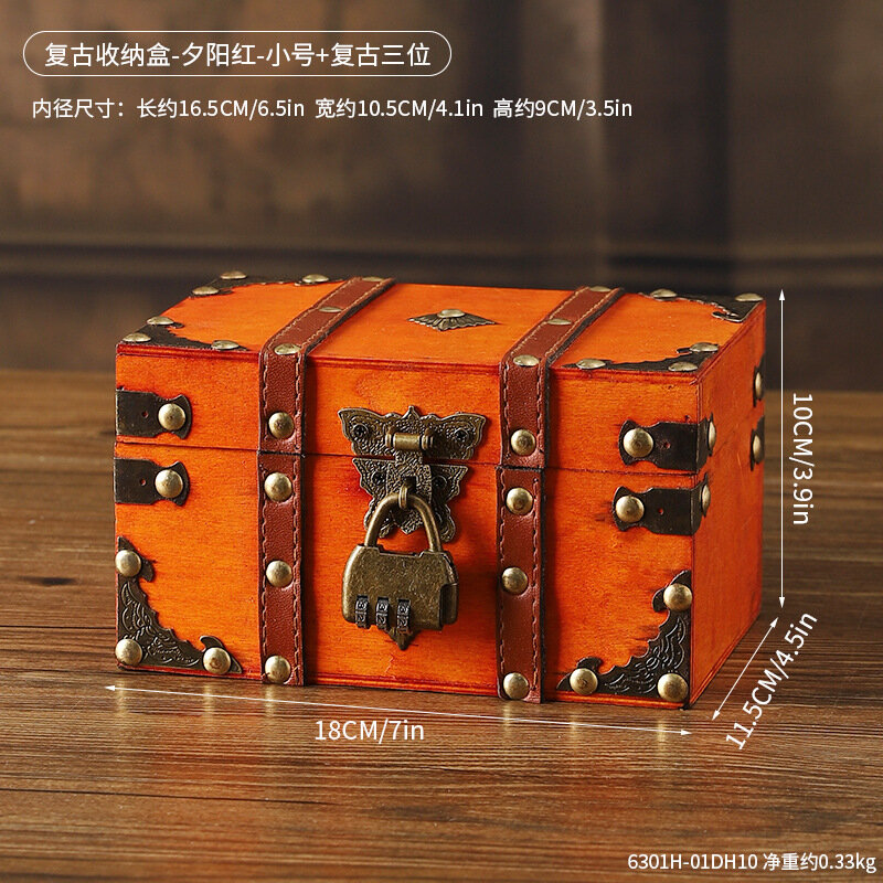 2026 Китайская ретро коробка для хранения, старинный антикварный сундук с замком, сокровищница, коробка для ювелирных изделий, деревянная коробка