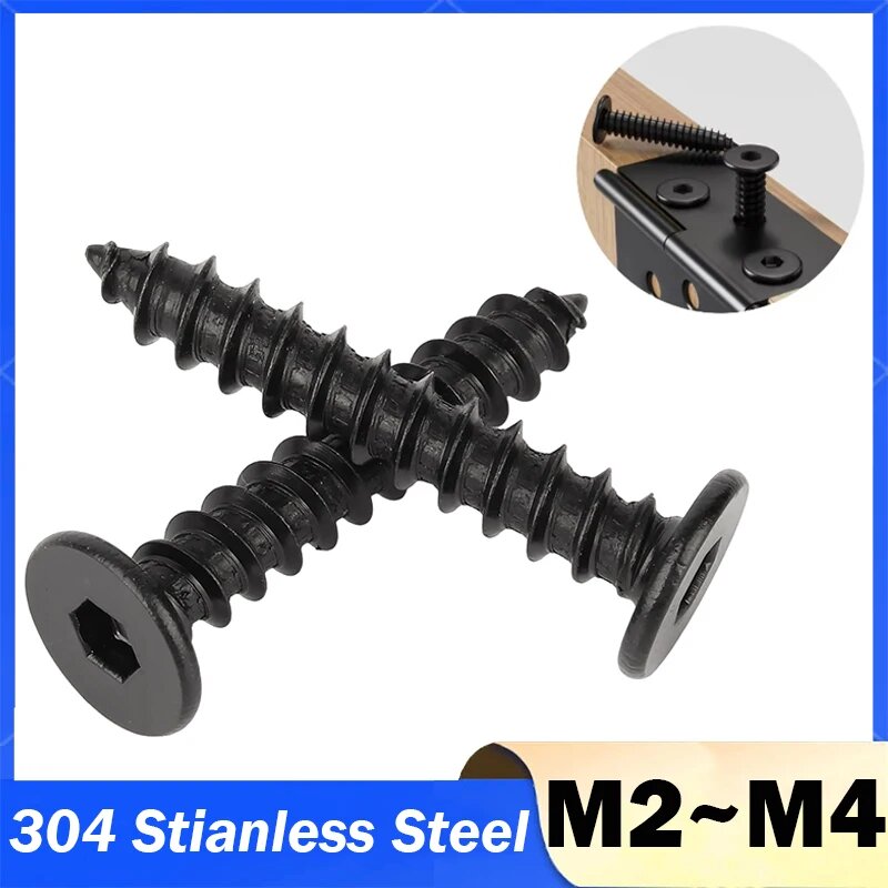 Саморезы по дереву из нержавеющей стали 304, черные, M2-M4, 4-40 мм M3.5x10mm-50Pcs