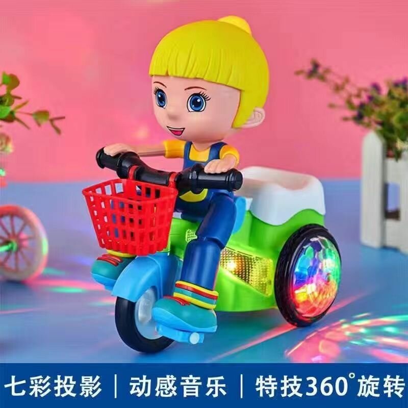 Детский электрический игрушечный автомобиль, трюковой трицикл, вращающийся, с подсветкой и музыкой, универсальное колесо, для мальчиков, TikTok, 1-3 года