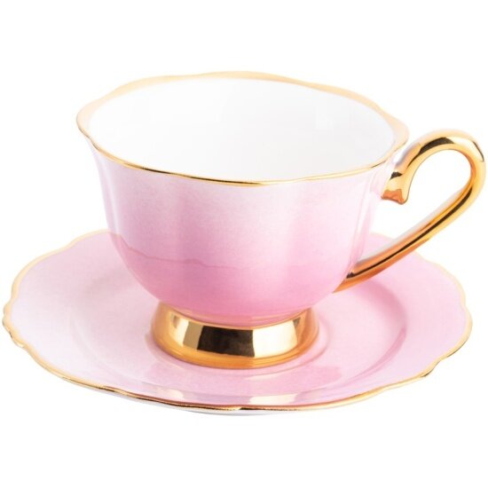 Чайный сервиз фарфоровый Dlk 12 предметов (6 персон), цвет: розовый/золотой. арт. 0100-PNK/GD-12.