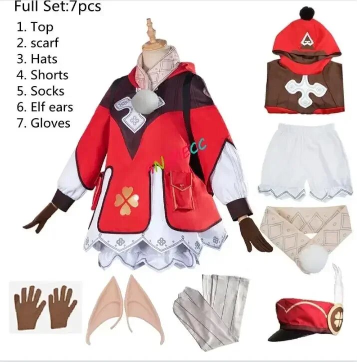 Animecc Косплей-костюм КLEE Genshin Impact Красный, L, klee costume