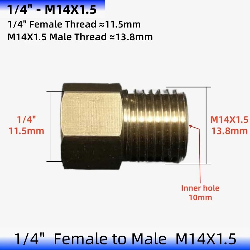 Латунный переходник для манометра M14*1.5, M20*1.5 F 1I4 - M14x1.5 M