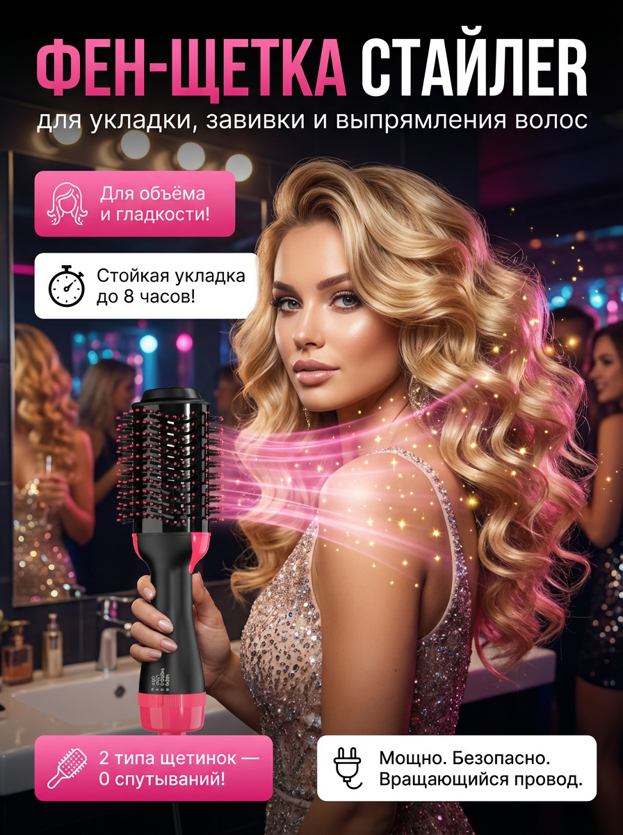 Фен-щетка для волос 3 в 1, Термощетка, Выпрямитель для волос, Стайлер, Расческа