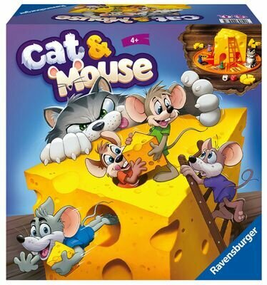 Настольная Игра Кошки-Мышки (фигурка кота, 4 фигурки мышек, 17 жетонов, 3 лесенки, 2 кубика, правила