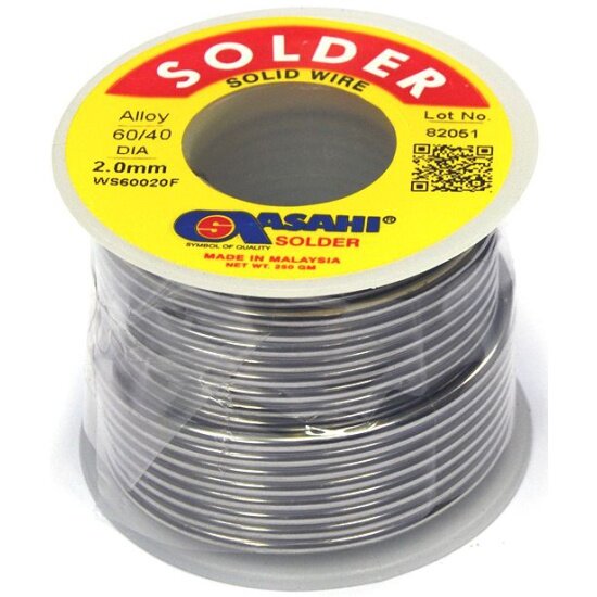 Припой Asahi WS60020F, 2.0мм 0.25кг Sn60/Pb40 без флюса