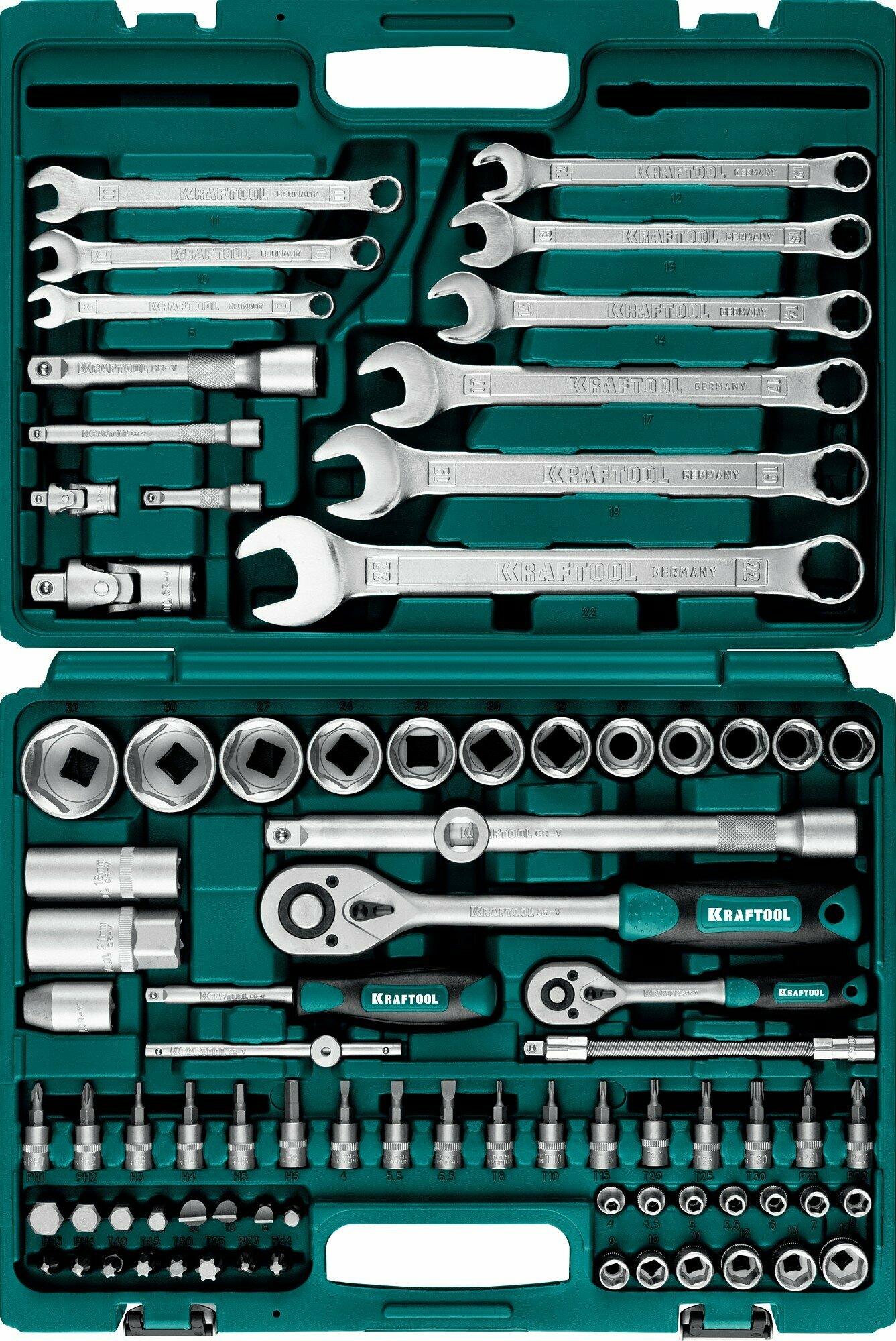 KRAFTOOL X-Drive 82, 82 предм, (1/2″+1/4″), универсальный набор инструмента (27887-H82)
