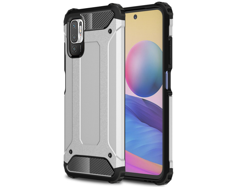 Противоударныйй чехол-бампер-пенал MyPads для Xiaomi Redmi Note 10 (2021) / Redmi Note 10S 8/128GB (NFC) , серебристый