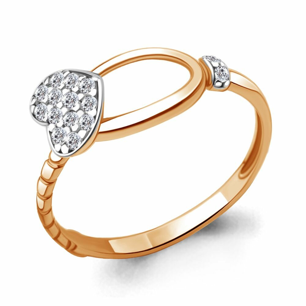 Кольцо, серебро, 925 проба, золочение, фианит