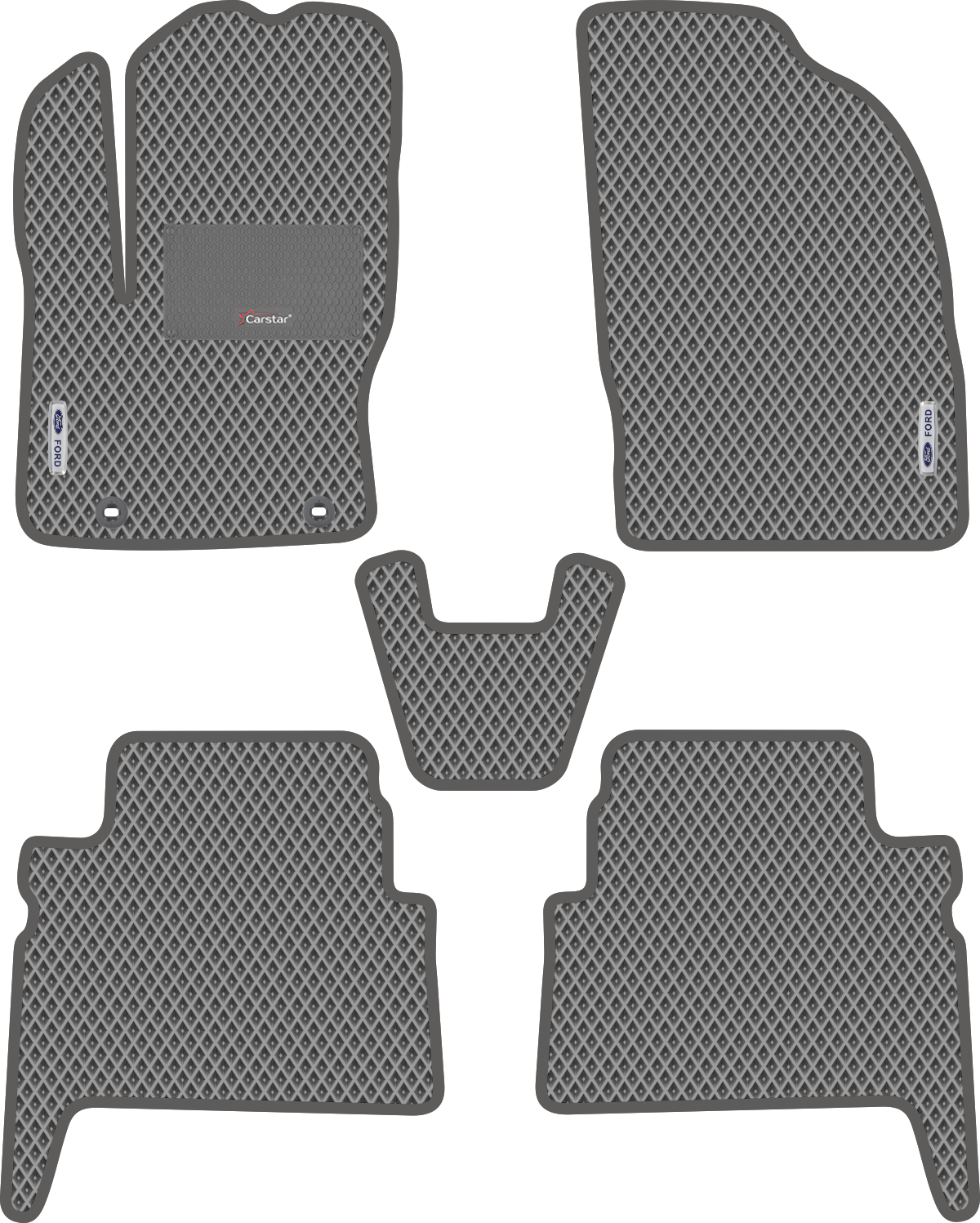Автомобильные коврики EVA для Ford C-Max I (2003-2010), с каучуковым подпятником и 2 эмблемами Ford, серые с серым кантом, ячейка - ромб