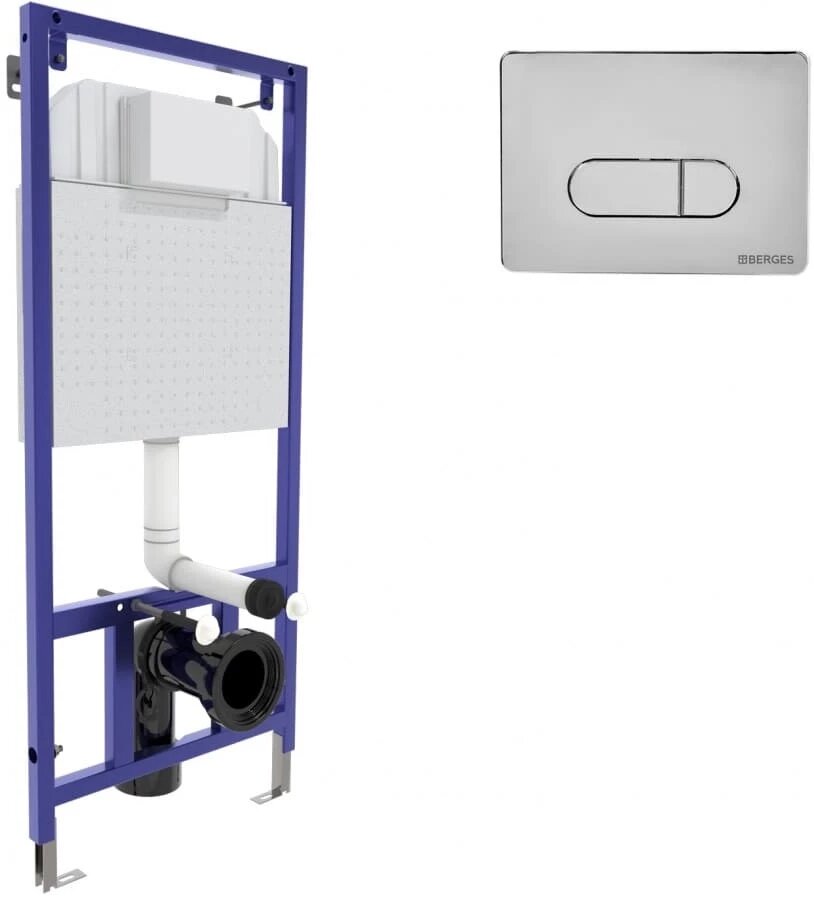 Инсталляция для унитаза Berges Novum D3 040233 с кнопкой смыва, хром