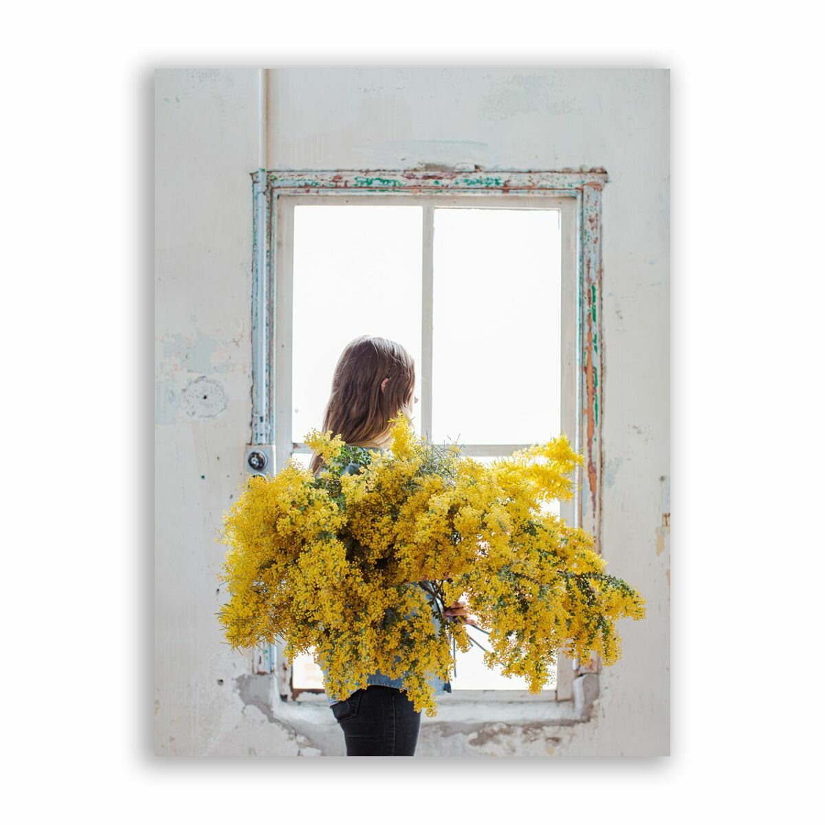 Постер цветы на бумаге / Мимоза / Размер 30 x 40 см