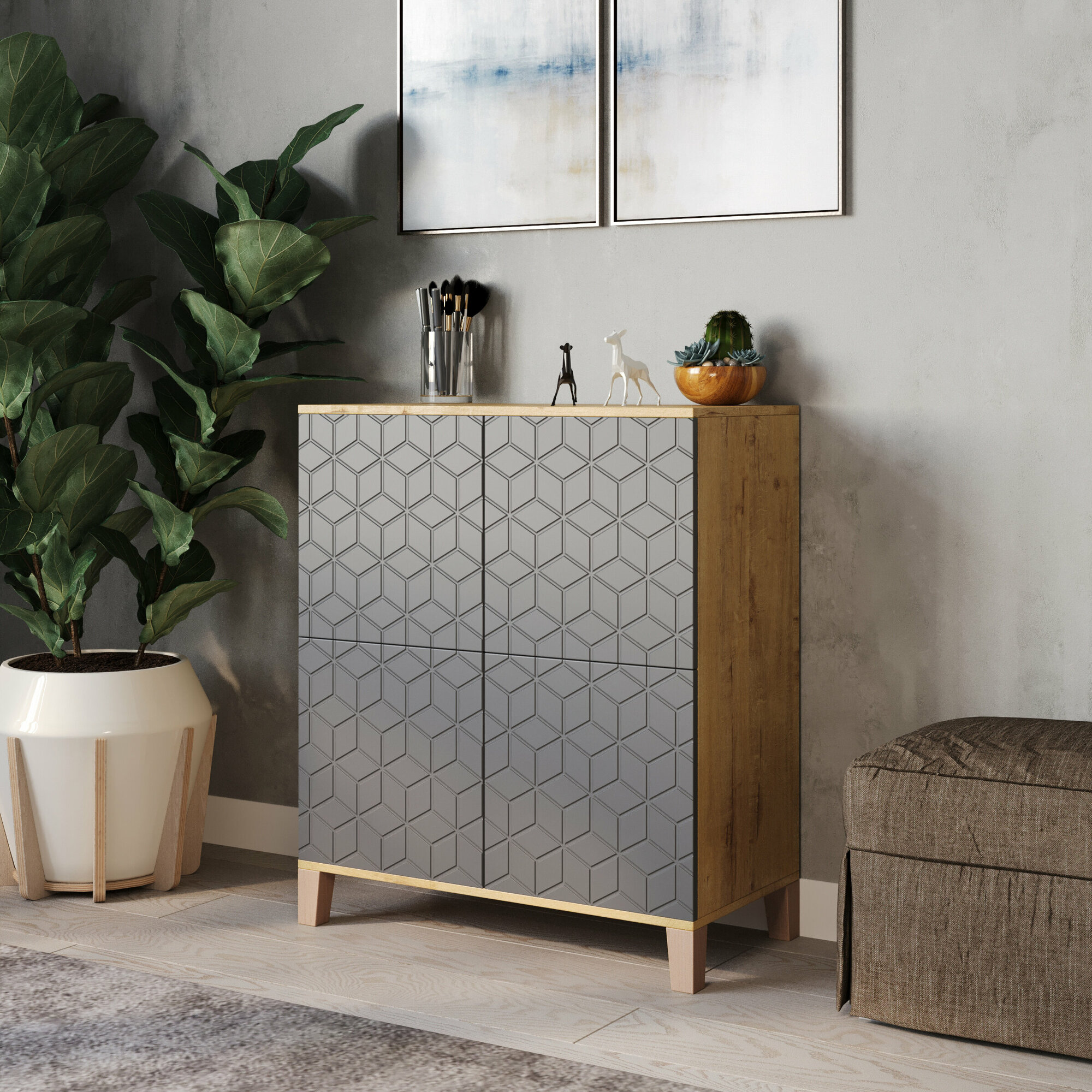 Комод для одежды большой в спальню, в прихожую, узкий с полками Марвин - 5 Графит, 80х90х40 см