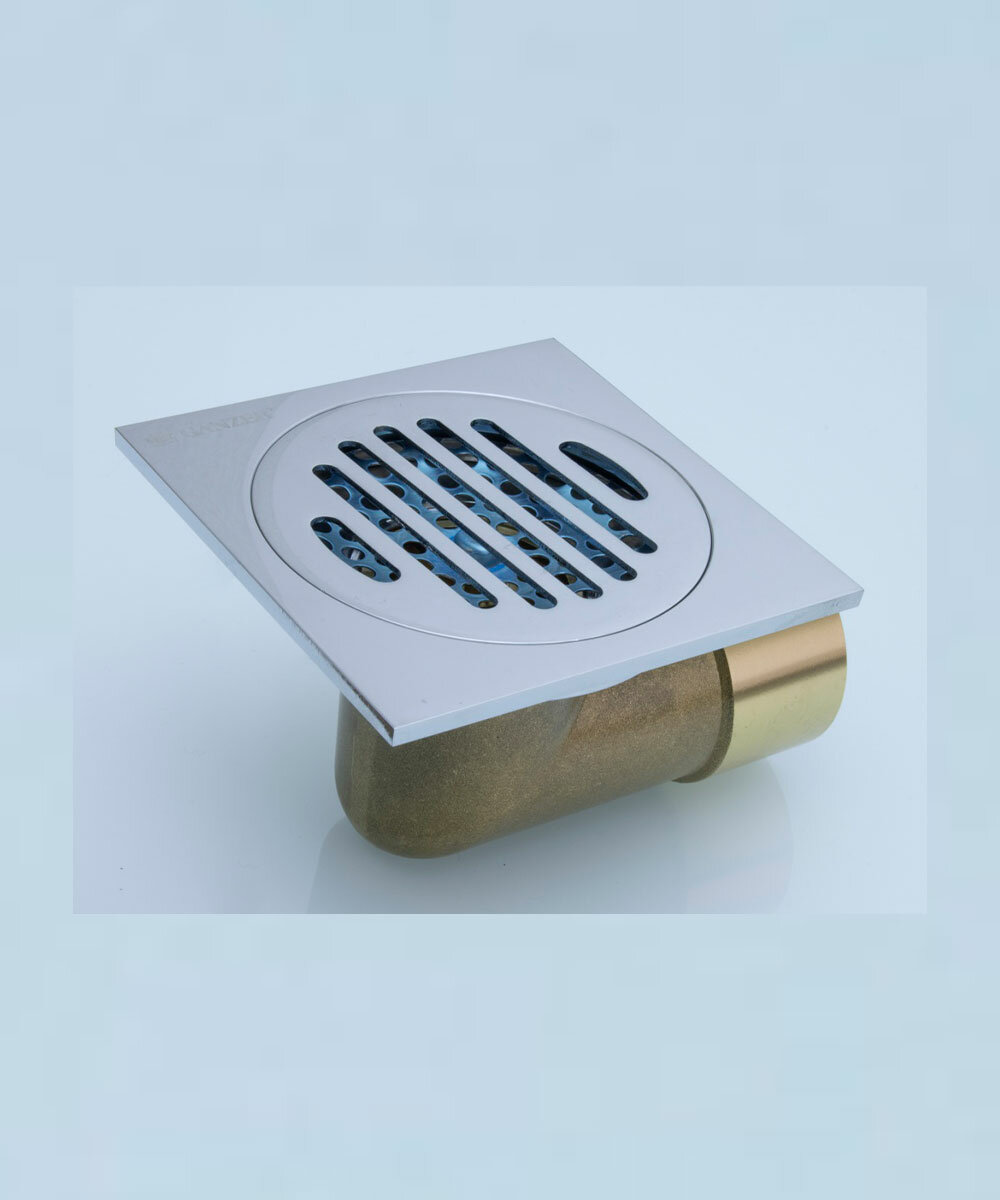 Угловой трап 10х10 из латуни с переливом и сухим затвором для ванны и душа Ganzer T002