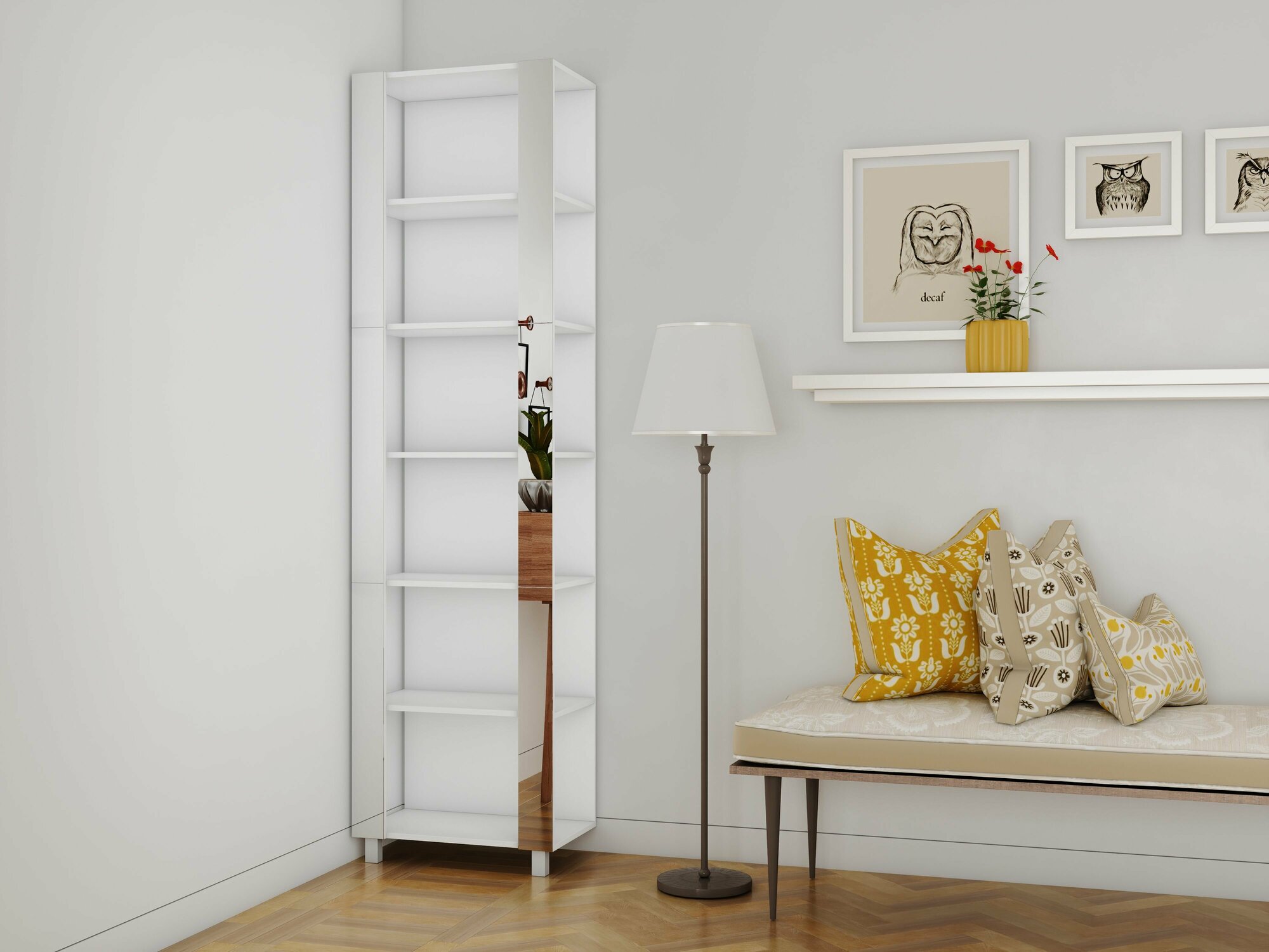 Стеллаж модульный Универсальный Зеркало 35х51х230, Мебельная компания Е1, Белый