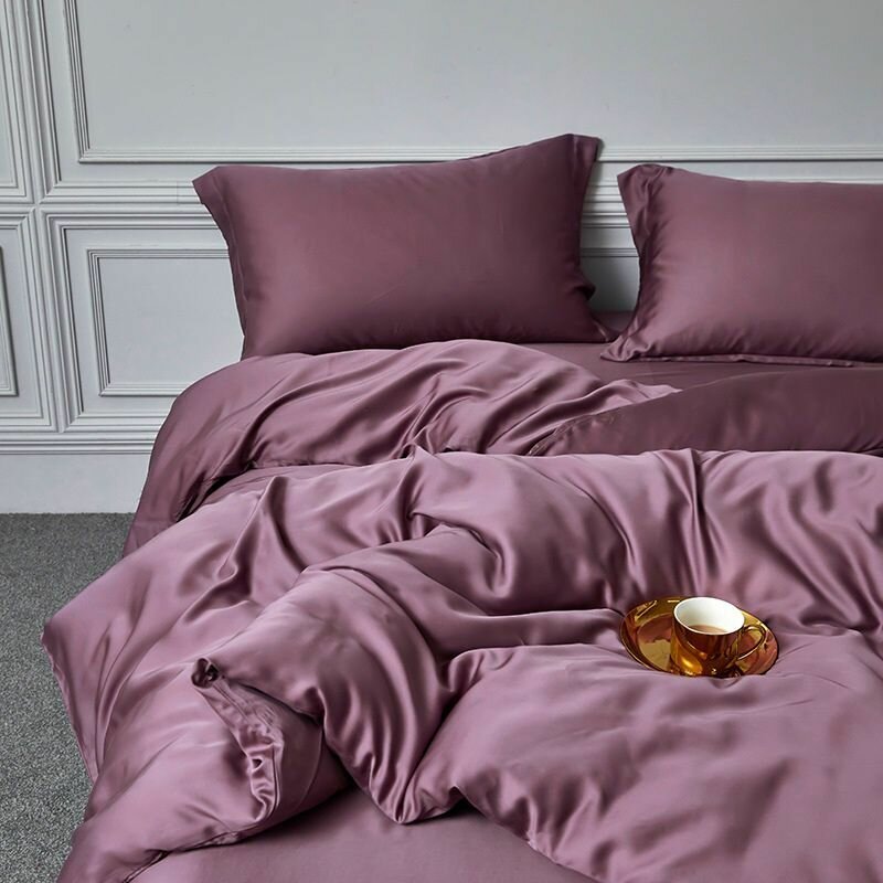 Комплект постельного белья "Инжир", Супер Евро, простыня на резинке 200/200/20, Тенсель, наволочки с ушками 50x70