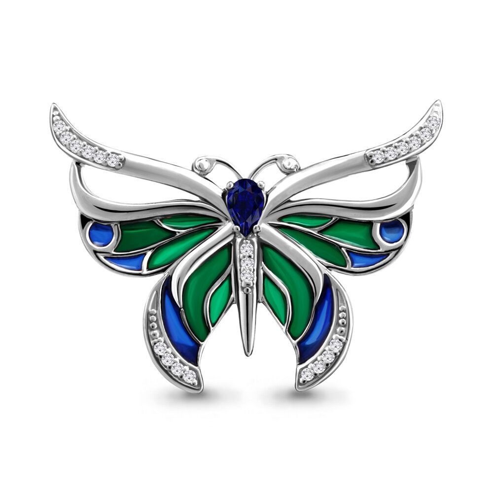 Брошь, серебро, 925 проба, родирование, фианит