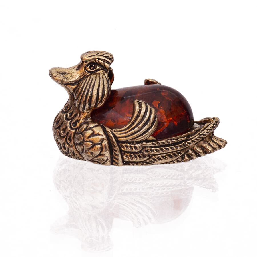 Фигурка миниатюрная с вставкой натуральным янтарем Уточка 2 х 1,5 см