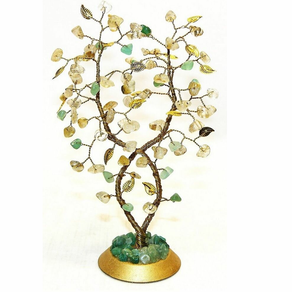 Дерево счастья (Мелодия весны) волосатик с гальваническим золотом, 17х9 см