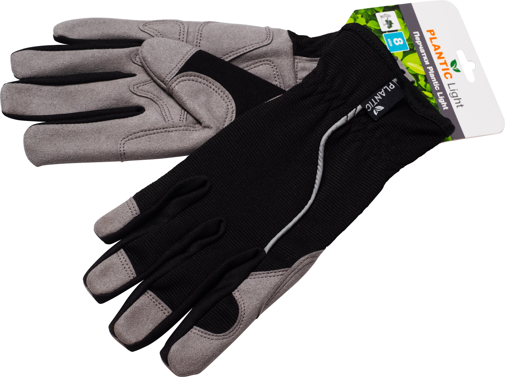Перчатки садовые Plantic Light, размер 8, цвет черный/серый, 1 пара в упаковке