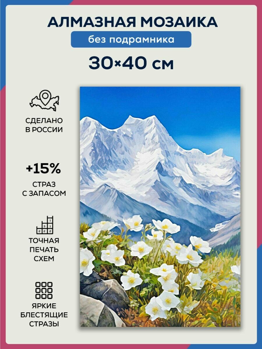 Алмазная мозаика 30x40 Горные цветы без подрамника